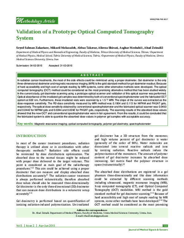 (PDF) Validation of a Prototype Optical Computed Tomography System