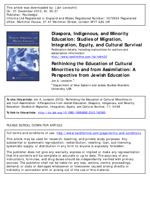 (PDF) Rethinking the Education of Cultural Minorities to and from ...