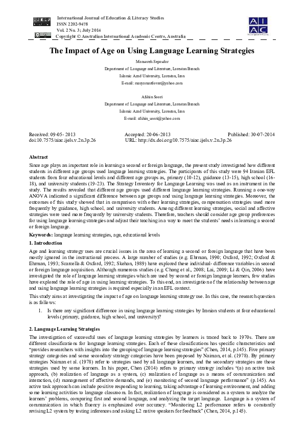 (PDF) The Impact of Age on Using Language Learning Strategies