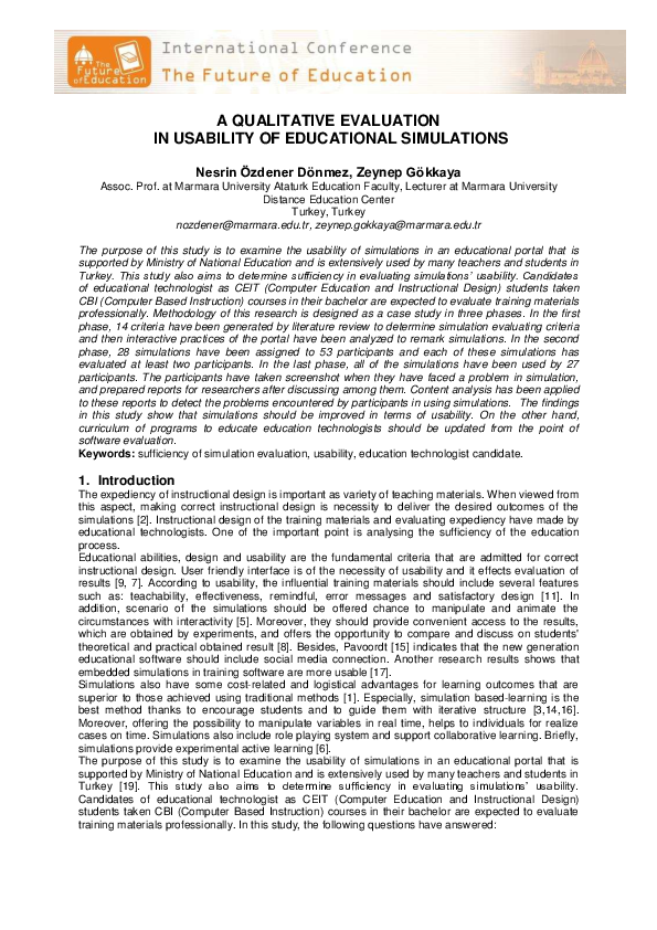 (PDF) A QUALITATIVE EVALUATION IN USABILITY OF EDUCATIONAL SIMULATIONS
