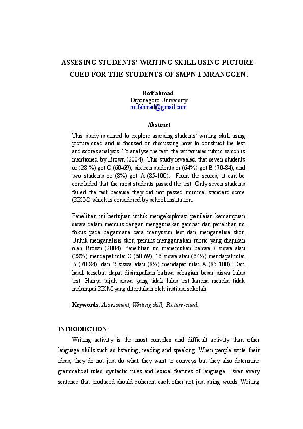 (DOC) assesing students' writing skill using picture-cued