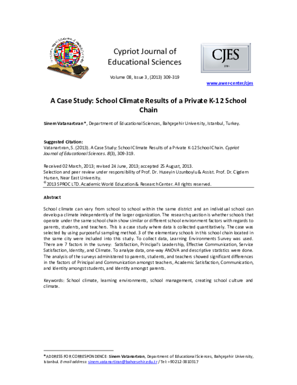(PDF) School climate survey: a case study | Sinem Vatanartıran ...