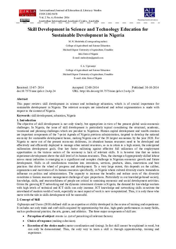 (PDF) Skill Development in Science and Technology Education for ...