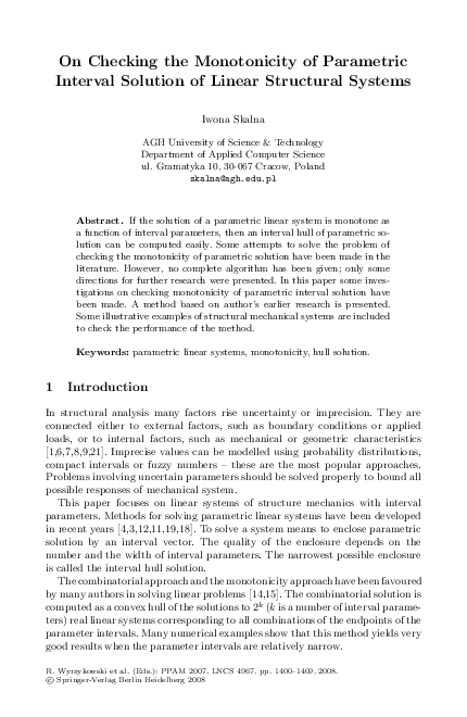 Pdf On Checking The Monotonicity Of Parametric Interval Solution Of