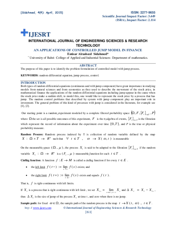 (PDF) AN APPLICATIONS OF CONTROLLED JUMP MODEL IN FINANCE