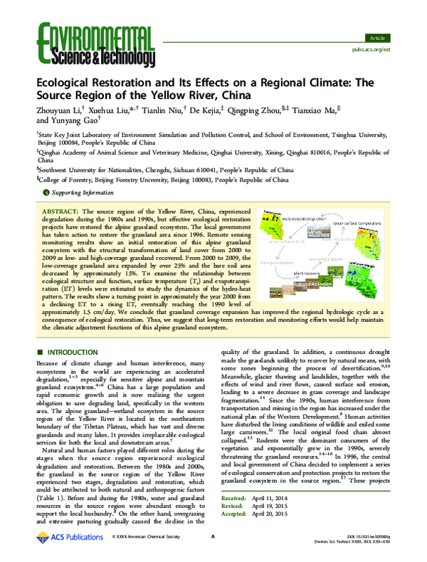 (PDF) Ecological Restoration and its Effects on a Regional Climate: The ...