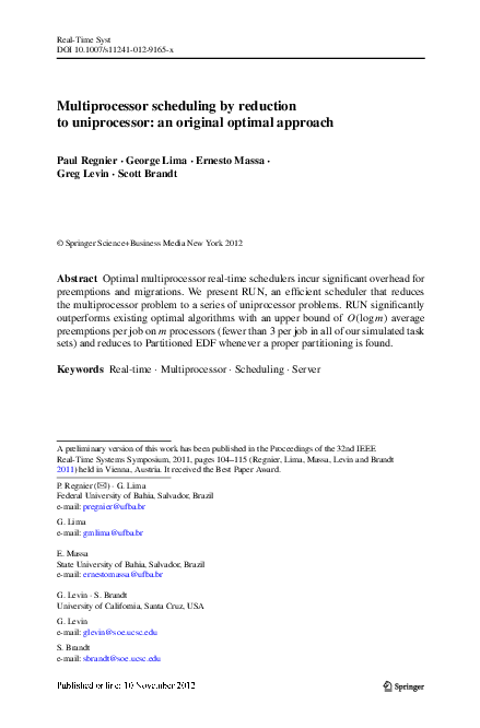 Run Optimal Multiprocessor Real Time Scheduling Via Reduction To Uniprocessor