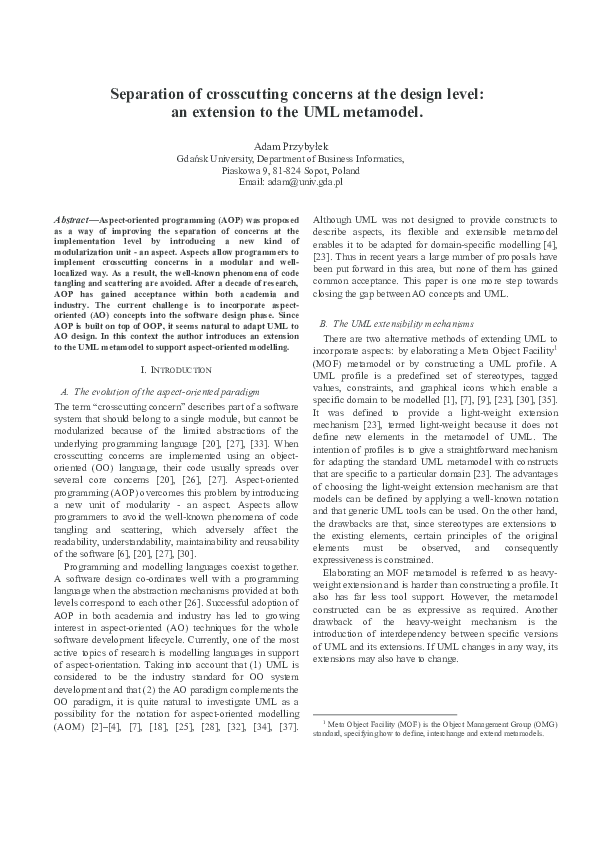 Separation of crosscutting concerns at the design level: an extension to the UML metamodel