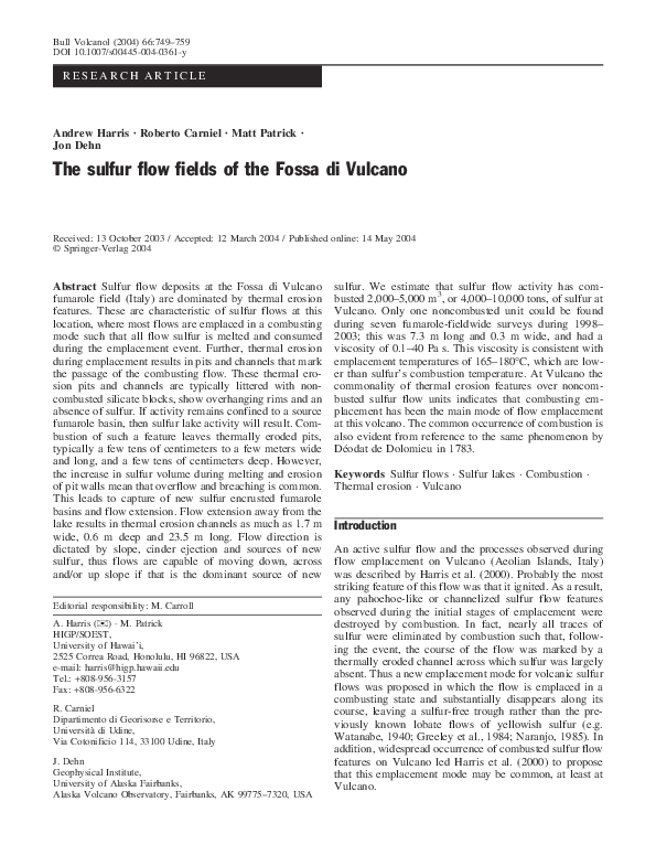 (PDF) The sulfur flow fields of the Fossa di Vulcano