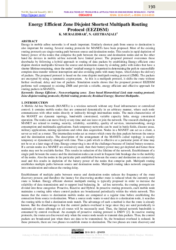 Pdf Energy Efficient Zone Disjoint Shortest Multipath Routing Protocol Eezdsm