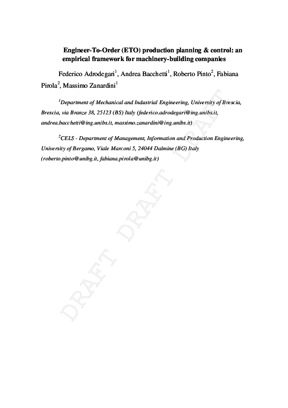 (PDF) Engineer-to-order (ETO) production planning and control: an ...