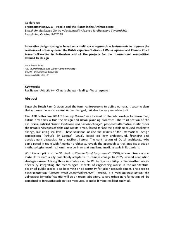 (PDF) Innovative design strategies based on a multi scalar approach as instruments to improve ...