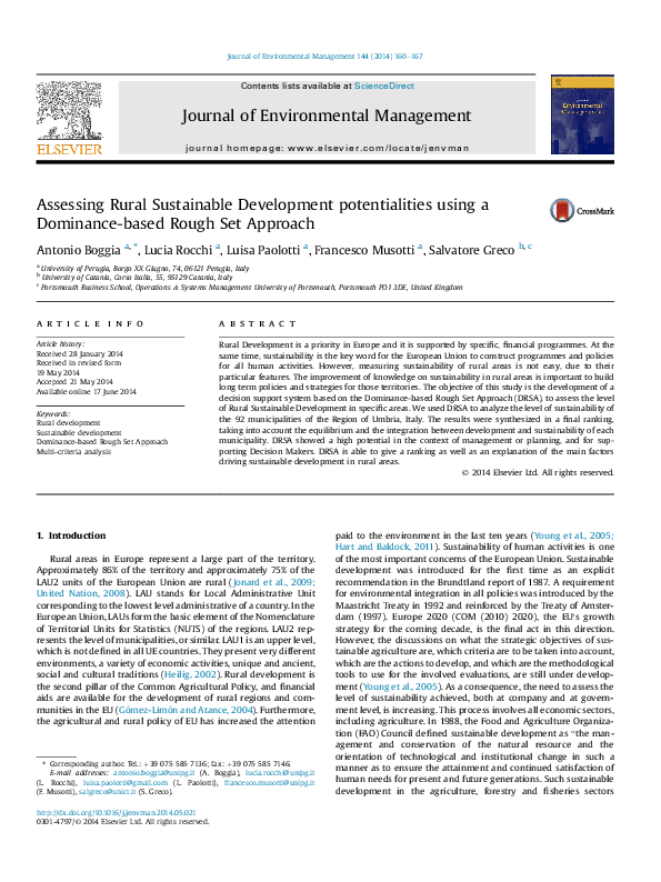 Assessing Rural Sustainable Development Potentialities Using A Dominance Based Rough Set Approach