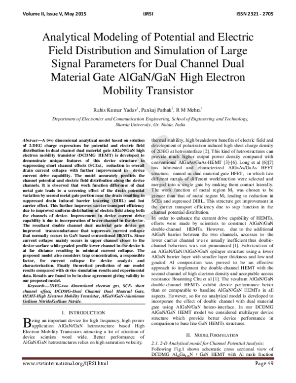 Analytical Modeling Of Potential And Electric Field Distribution And Simulation Of Large Signal