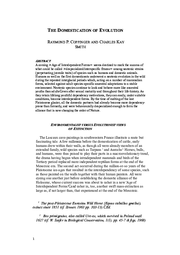 (DOC) The Domestication of Evolution by Raymond P. Coppinger and ...