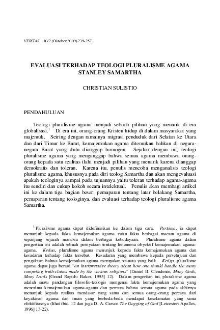 (PDF) Evaluasi Terhadap Teologi Pluralisme Agama Stanley Samartha