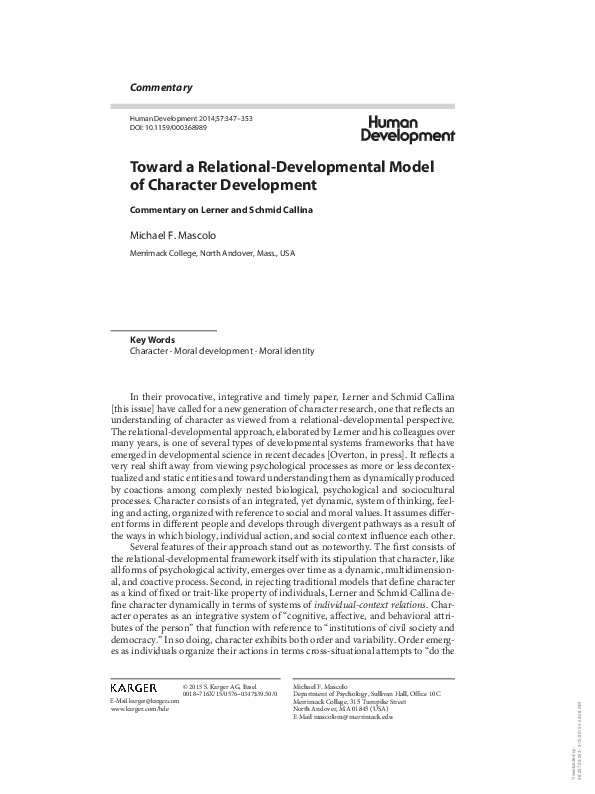 (PDF) Toward a Relational Model of Character Development