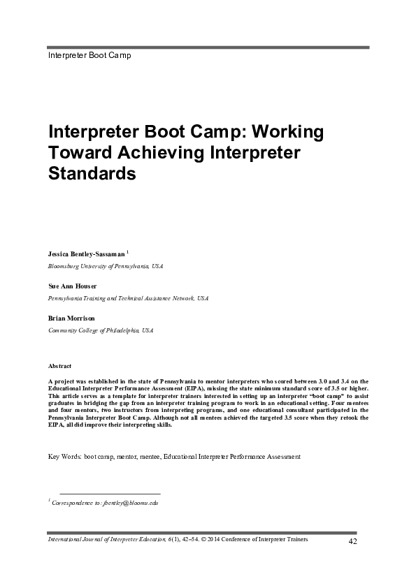 (PDF) Interpreter Boot Camp: Working Toward Achieving Interpreter Standards