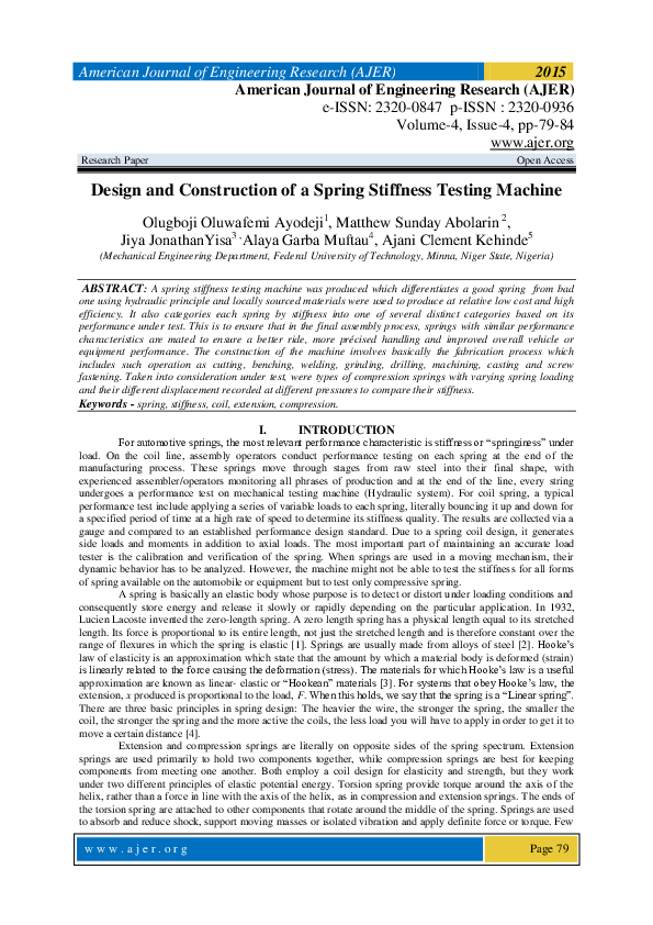 (PDF) Design and Construction of a Spring Stiffness Testing Machine