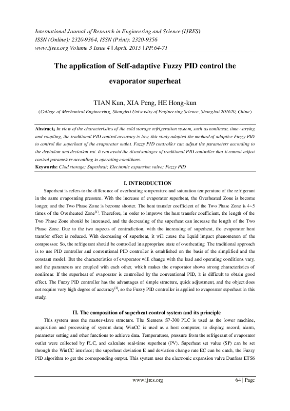 (PDF) The application of Self-adaptive Fuzzy PID control the evaporator superheat
