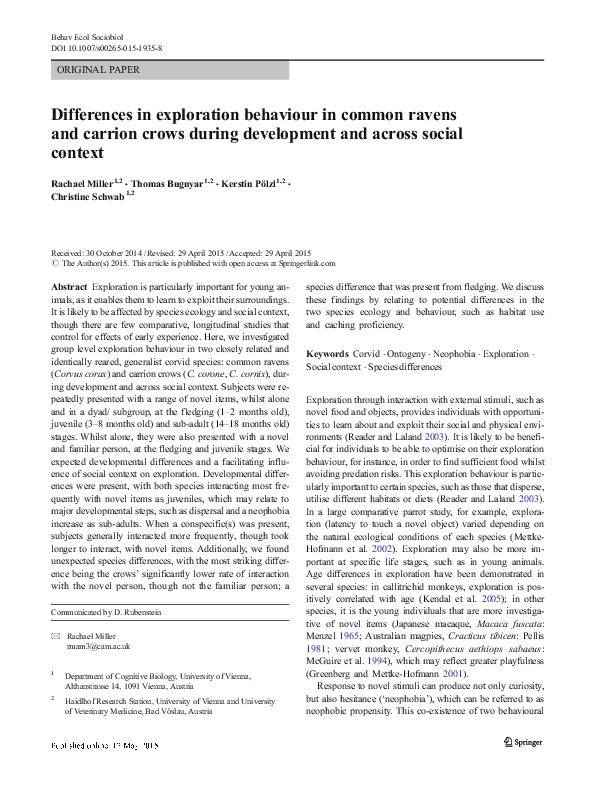 (PDF) Differences in exploration behaviour in common ravens and carrion ...