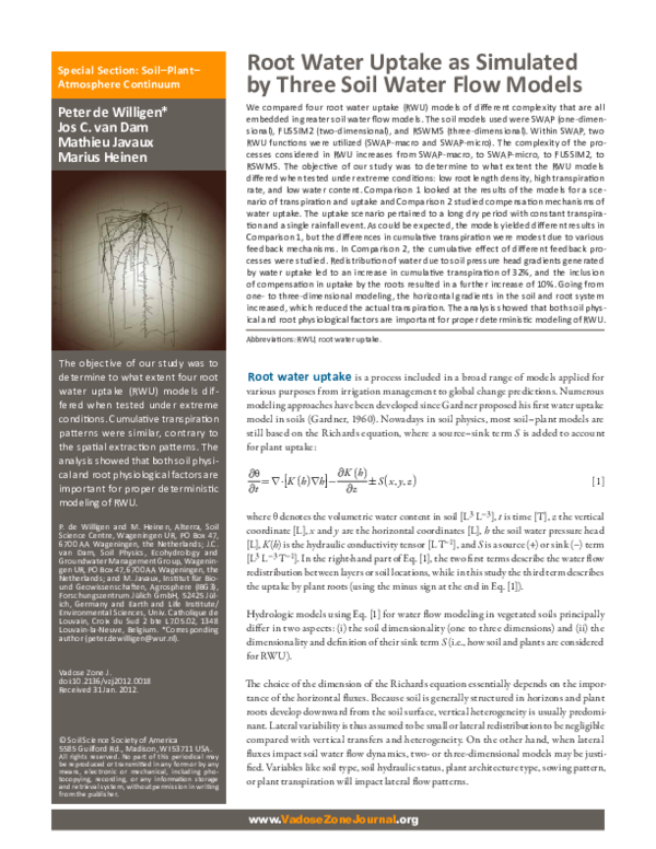 (PDF) Root water uptake as simulated by three water flow models (Online first