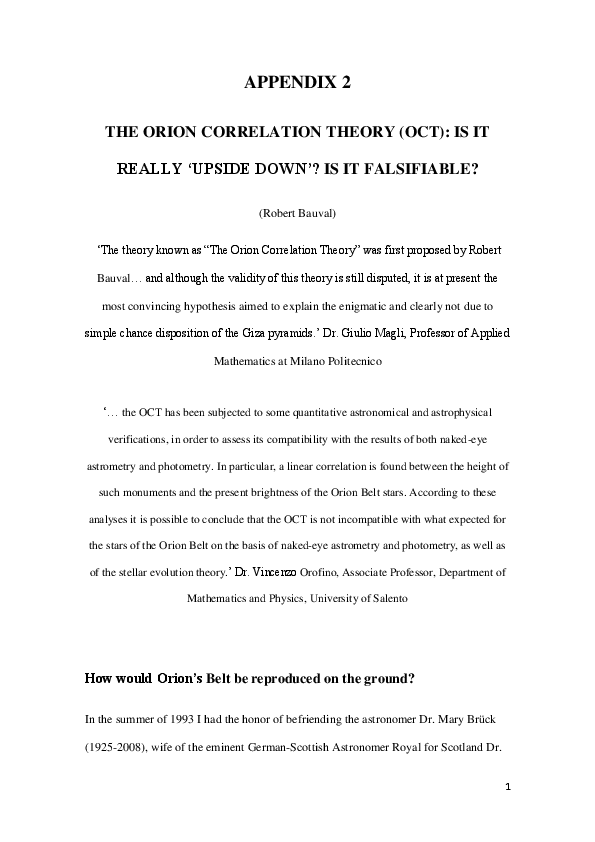 (PDF) THE ORION CORRELATION THEORY (OCT) PUT TO THE TEST