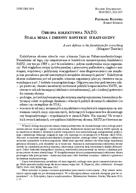 (PDF) Kolektywna obrona NATO. Stała misja i zmienny kontekst strategiczny.