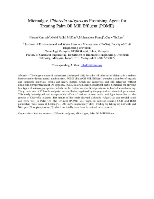 (PDF) Microalgae Chlorella vulgaris as Promising Agent for Treating ...