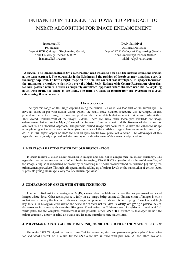 Enhanced Intelligent Automated Approach To Msrcr Algorithm For Image