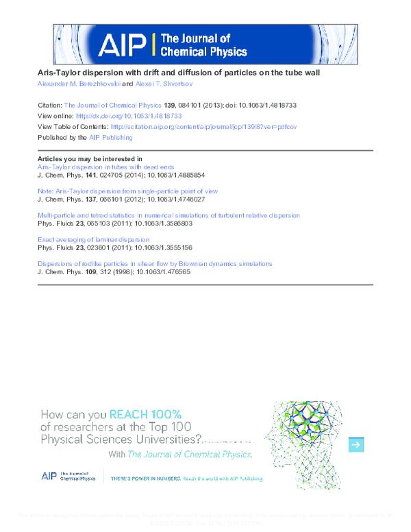 (PDF) Aris-Taylor dispersion with drift and diffusion of particles on ...