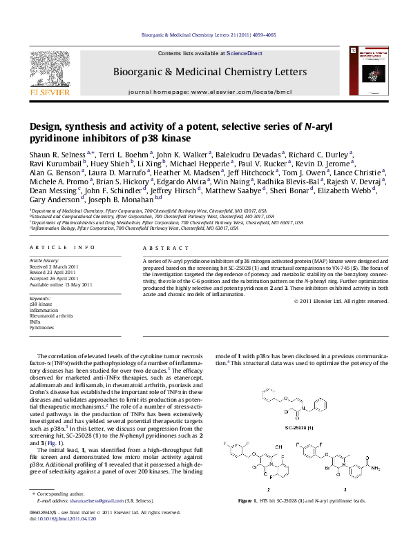 (PDF) Design, synthesis and activity of a potent, selective series of N-aryl pyridinone ...