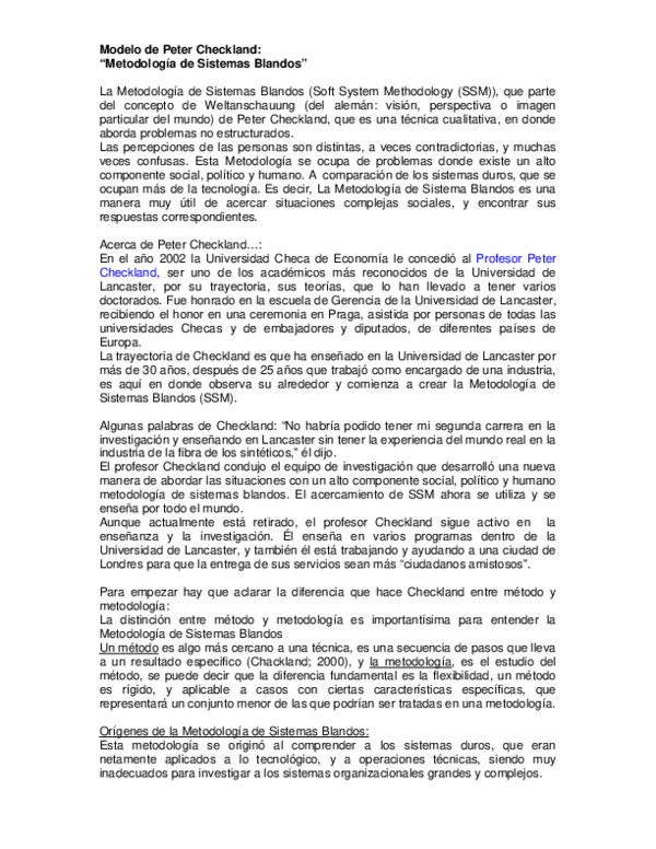 (PDF) Modelo de Peter Checkland: “Metodología de Sistemas Blandos”