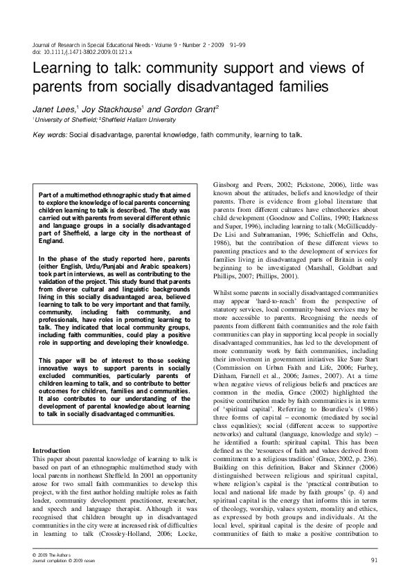 (PDF) Learning to talk: community support and views of parents from ...