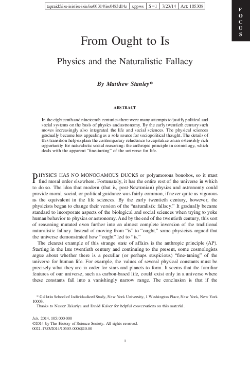 (PDF) From ought to is: the naturalistic fallacy in the physical sciences