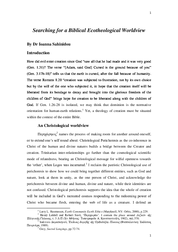 (PDF) Searching for a Biblical Ecotheological Worldview 2d concise version