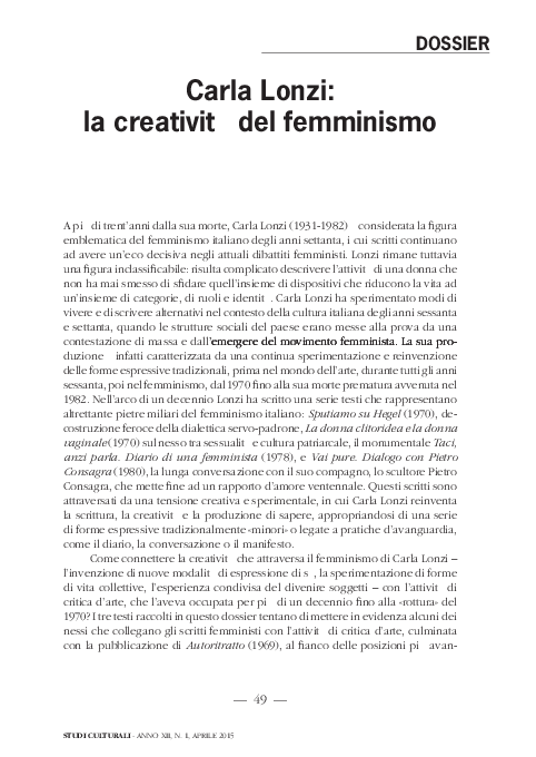 (PDF) Carla Lonzi: la creatività del femminismo.