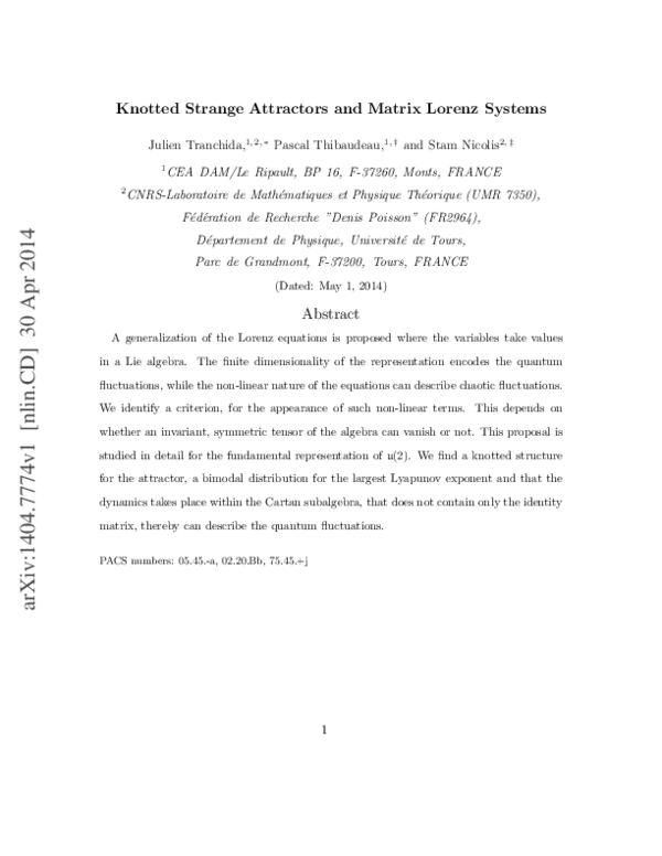 (PDF) Knotted Strange Attractors and Matrix Lorenz Systems