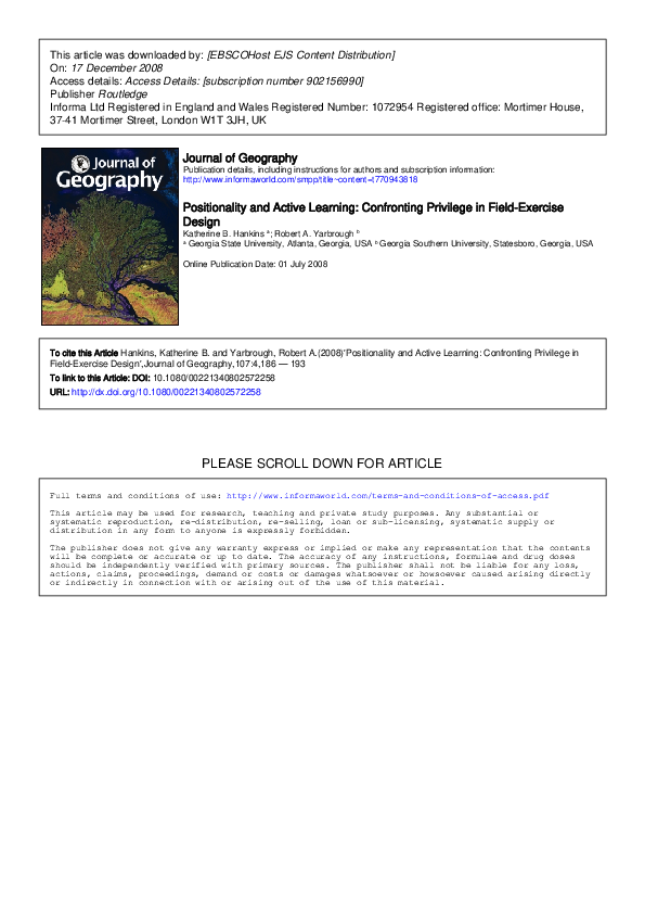 (PDF) Positionality and active learning: Confronting privilege in field ...