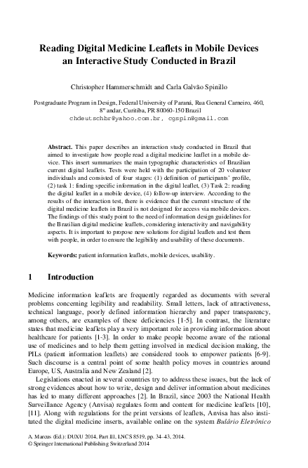 (PDF) Reading digital medicine leaflets in mobile devices