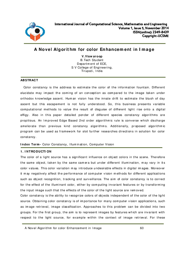 Pdf A Novel Algorithm For Color Enhancement In Image A Novel Algorithm For Color Enhancement