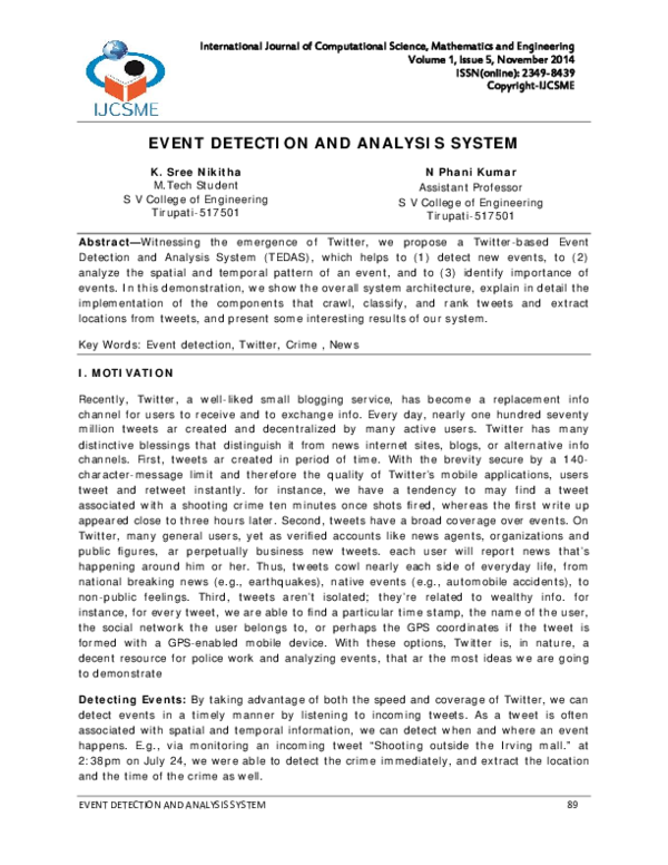 Pdf Event Detection And Analysis System Event Detection And Analysis System Ijcsme Editor