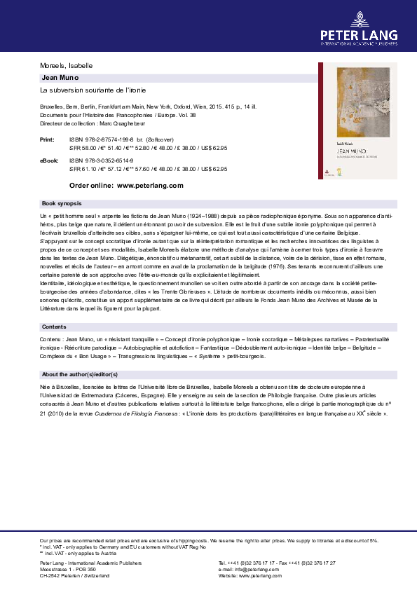 (PDF) Jean Muno. La subversion souriante de l’ironie