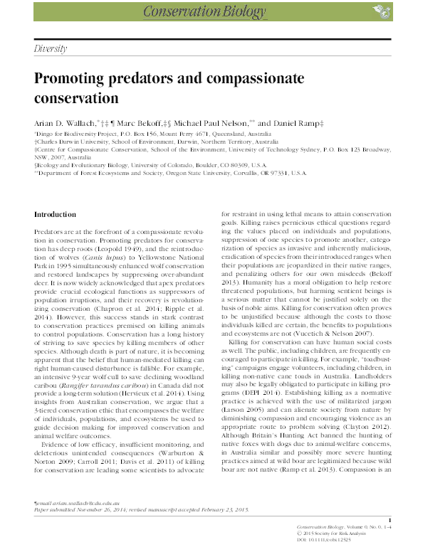 (PDF) Promoting predators and compassionate conservation