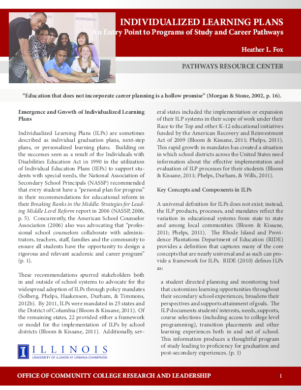 (PDF) Individualized Learning Plans: An Entry Point to Program of Study ...