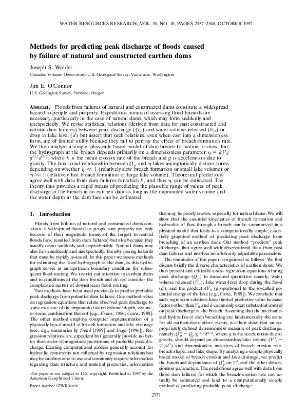 (PDF) Methods for predicting peak discharge of floods caused by failure of natural and ...