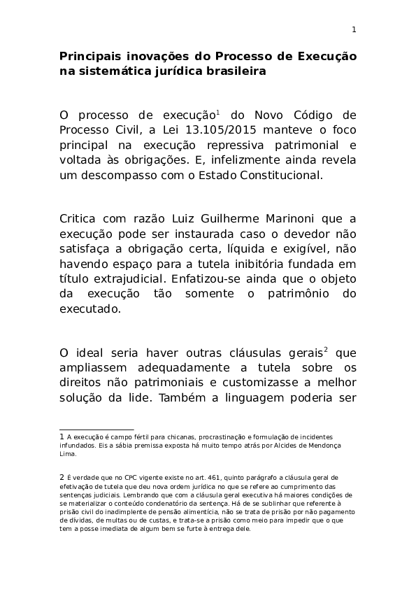(DOC) Principais inovações no processo de execução segundo o Novo CPC