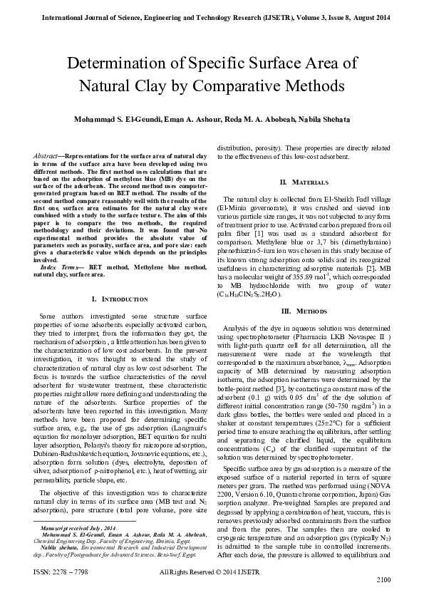 (PDF) Determination of Specific Surface Area of Natural Clay by ...