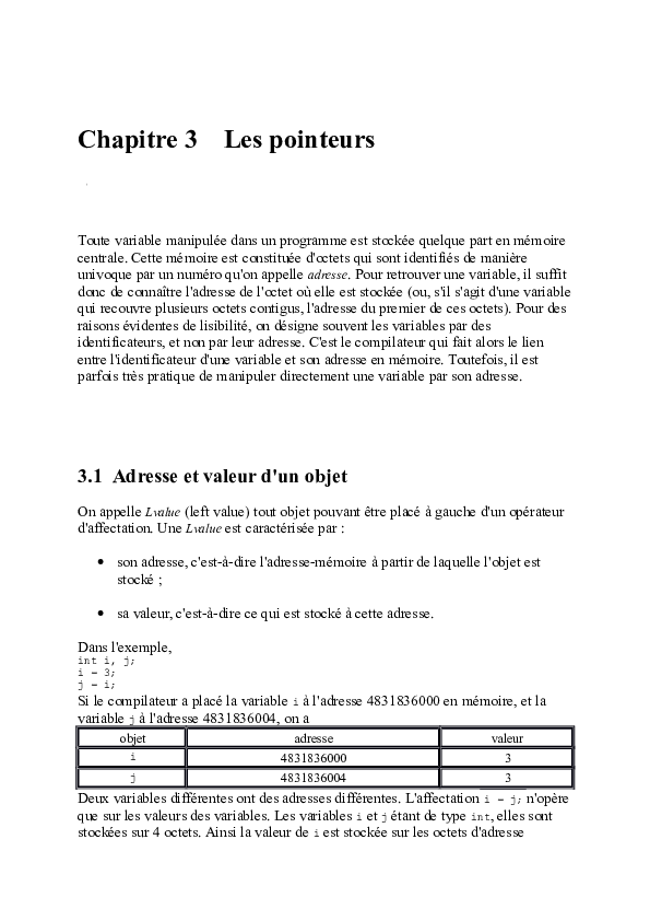 (DOC) Chapitre 3 Les pointeurs