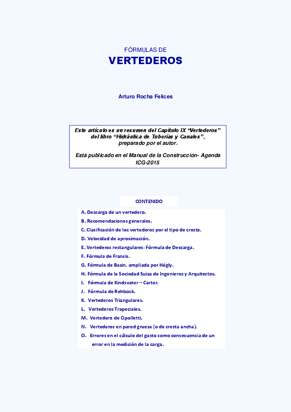 (PDF) Vertederos- Fórmulas